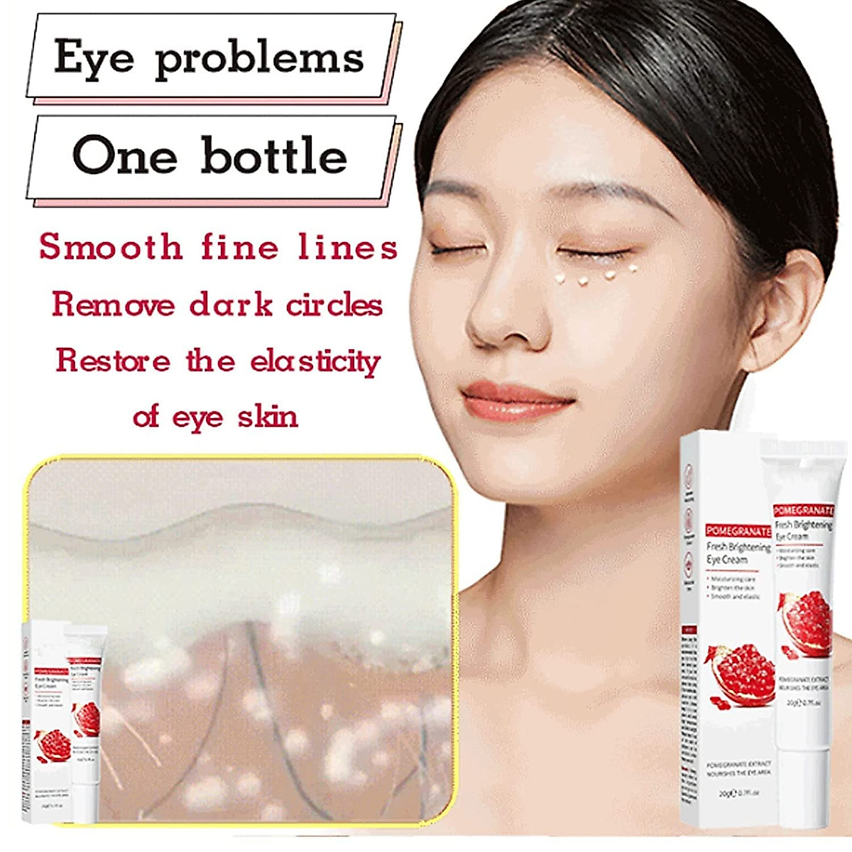 FIONEL Red Pomegranate Eye Cream, Pomegranate Vitamin C Eye Cream, Anti Aging Eye Cream, Wrinkle Eye Serum Cream Remove Dark Circles & Eye Bags, Moisturizer Eye Cream (3 pcs)