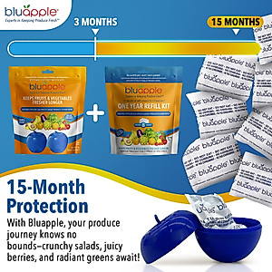 Bluapple Classic Produce Saver 15-Month Bundle, Vegetable & Fruit Fresh Produce Protector, Ethylene Gas Absorber, Food Freshness Extender, Fresh Fruit Preserver, Vegetable Saver, USA-Made BPA-Free