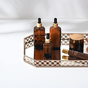 Gold Mirror Tray, Gold Vanity Tray, Perfume Tray for Dresser, Vanity Trays for Bathroom and Home Decor, 14 x 9 x 1.2 inches