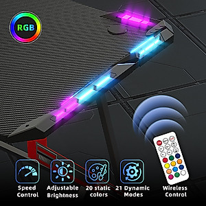 TIQLAB Gaming Desk with LED Lights, 40 Inch Computer Desk Z Shaped Gamer Workstation, Gaming Table with Carbon Fiber Surface, PC Gamer Desk, Black