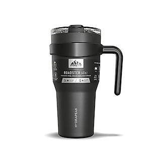 Hydrapeak Roadster 40oz Stainless Steel Tumbler Double Wall Vacuum Insulated Water Bottle With Handle And 2 in 1 Straw Lid (Black)
