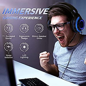 Gaming Headset with 7.1 Surround Sound and Noise Canceling Mic & Memory Foam Ear Pads Gaming Headphones for PC, PS5, Xbox One, Nintendo Switch (Blue)