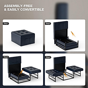 Faux Leather Sofa Bed, 4 in 1 Convertible Chair Multi-Function Folding Ottoman Guest Bed with Adjustable Backrest for Living Room, Apartment, Office 71.9''W (included 2 throw pillow) (Dark Blue)