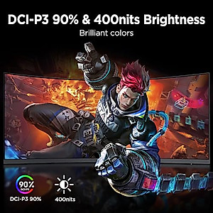 KOORUI 34-inch Ultrawide Curved WQHD 3440×1440 Gaming Monitor, 165Hz 144Hz Curved 1000R- PIP/PBP, 1ms with DisplayHDR 400, DCI-P3 90% Color Gamut, FreeSync Premium, HDMI/DisplayPort, 34E6UC