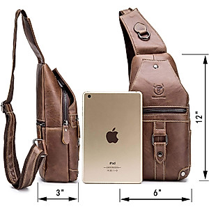 Genuine Leather Sling Bag,Full Grain Leather Chest Bag Casual Crossbody Shoulder Backpack Travel Hiking Vintage Daypacks for Men