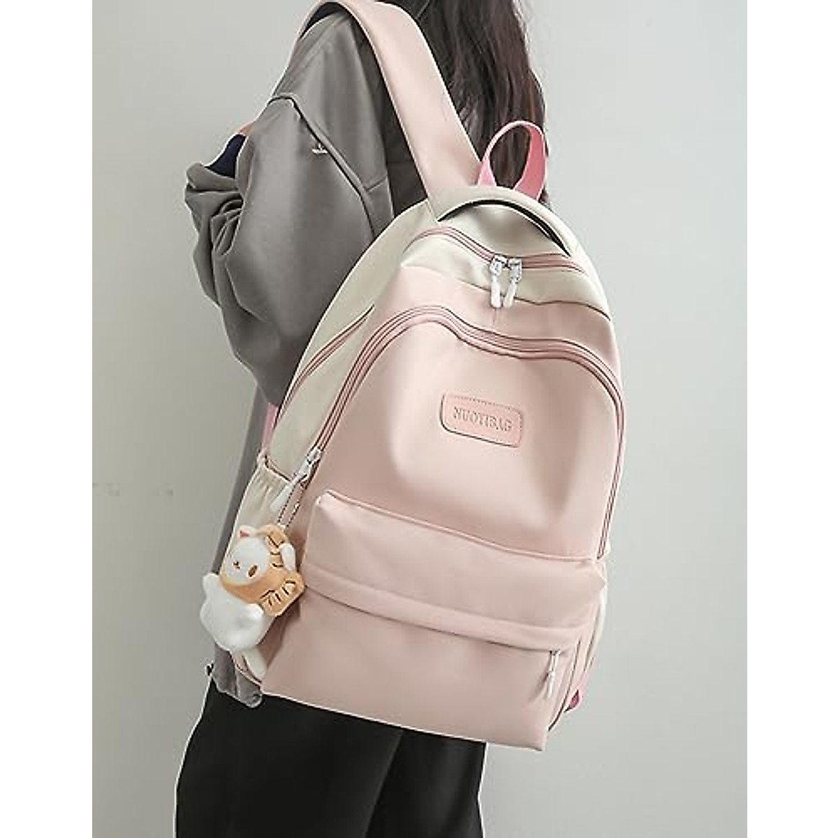 ZEnaha Cute Aesthetic Backpack Kawaii Backpack Classic Backpack for Women Laptop Bag Preppy Large-capacity Stitching Backpack (Pink)