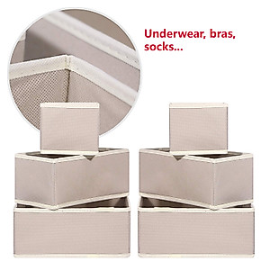 DIOMMELL 12 Pack Foldable Cloth Storage Box Closet Dresser Drawer Organizer Fabric Baskets Bins Containers Divider for Clothes Underwear Bras Socks Lingerie Clothing, Beige 444