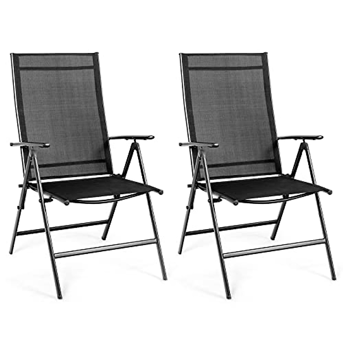 Tangkula Set of 2 Patio Foldable Dining Chairs, Outdoor Portable Camping Chairs with Armrest High Backrest, Folding Chairs for Porch, Poolside, Garden, Balcony, Backyard (Black)