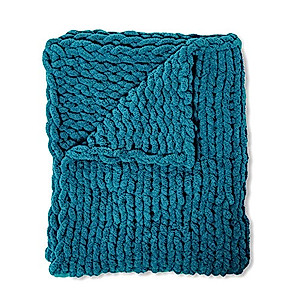 Sterling Letter Chunky Knit Throw Blanket - 40" x 48" - Handwoven - Gorgeous Braided - Breathable - Chenille Yarn - Cozy Blanket - Modern Bedding - Soft Blankets - Bedroom Decor (Caribbean Sea Blue)