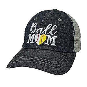 Cocomo Soul Womens Ball Mom Hat | Baseball Mom Softball Mom Hat | Baseball Softball Mom Cap | Half Baseball Half Softball Hat 402 Dark Grey