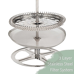 Elanze Designs Chrome 1 Liter Large Glass and Stainless Steel French Press Coffee and Loose Leaf Tea Maker