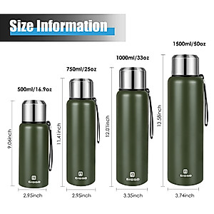 Insulated vacuum Thermo Bottle 500ml/16.9oz with cup Stainless steel coffee bottles for hot and cold drink water flask.(Green,500ml)