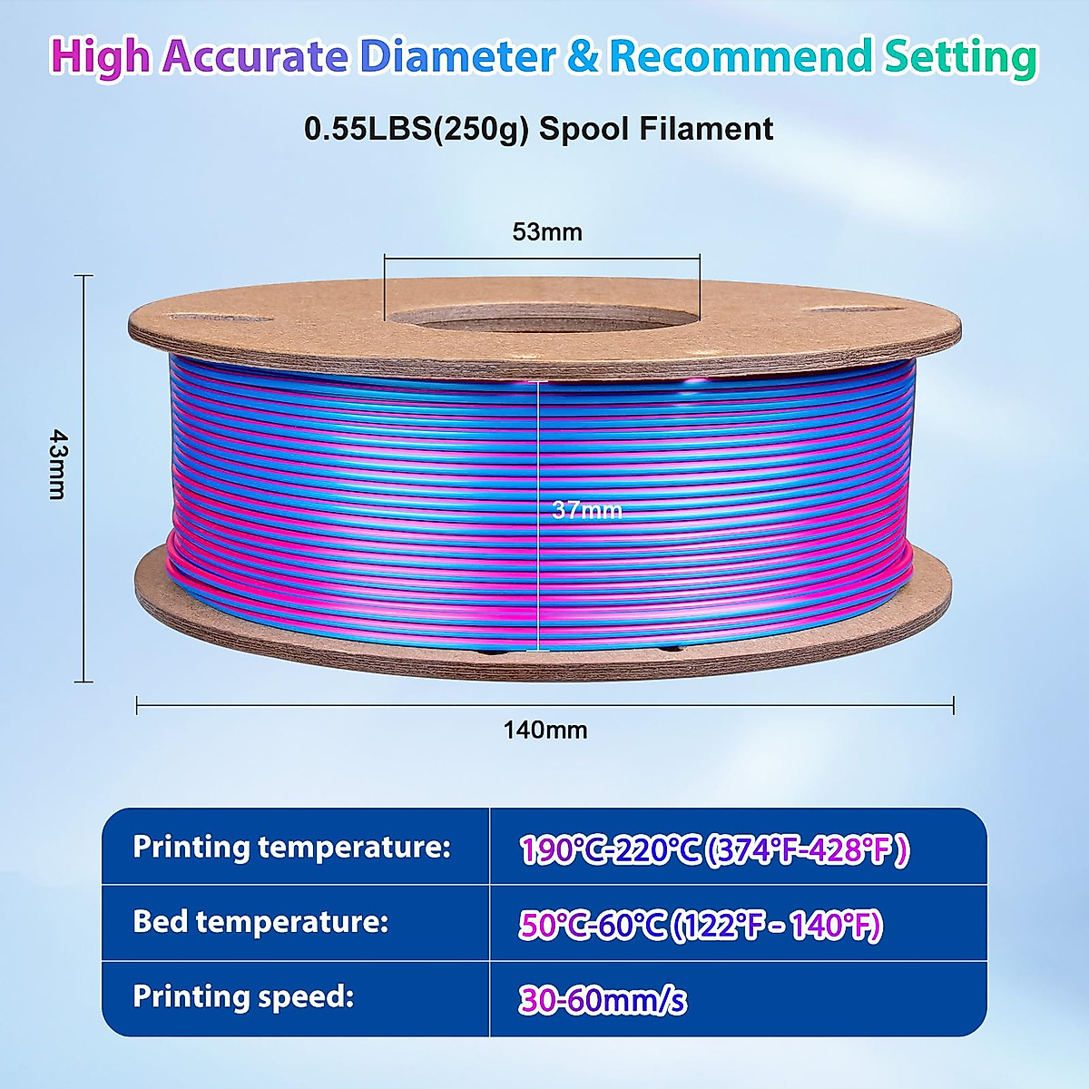 3Dgenius Silk PLA 3D Printer Filament Triple Color Silk PLA Filament 1.75mm 3D Printing Filament Fit Most FDM Printers, 250g Spool(0.55lbs), 3 in 1 Color Rose Red Sky Blue Green