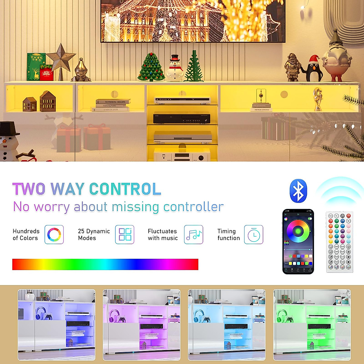 jiteentarou 79IN LED TV Stand for 75/80/85inch TV,High Glossy Modern TV Stand for Living Room,TV Entertainment Center with Adjustable Storage Shelf,RGB LED Lighting,TV Console(White)