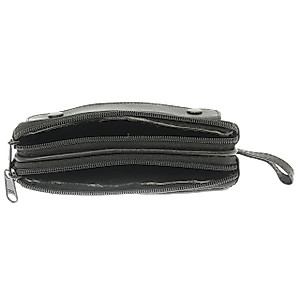 Soft Black Goat Leather Double Spectacle Glasses Case with Belt Loops/Key Ring Loop