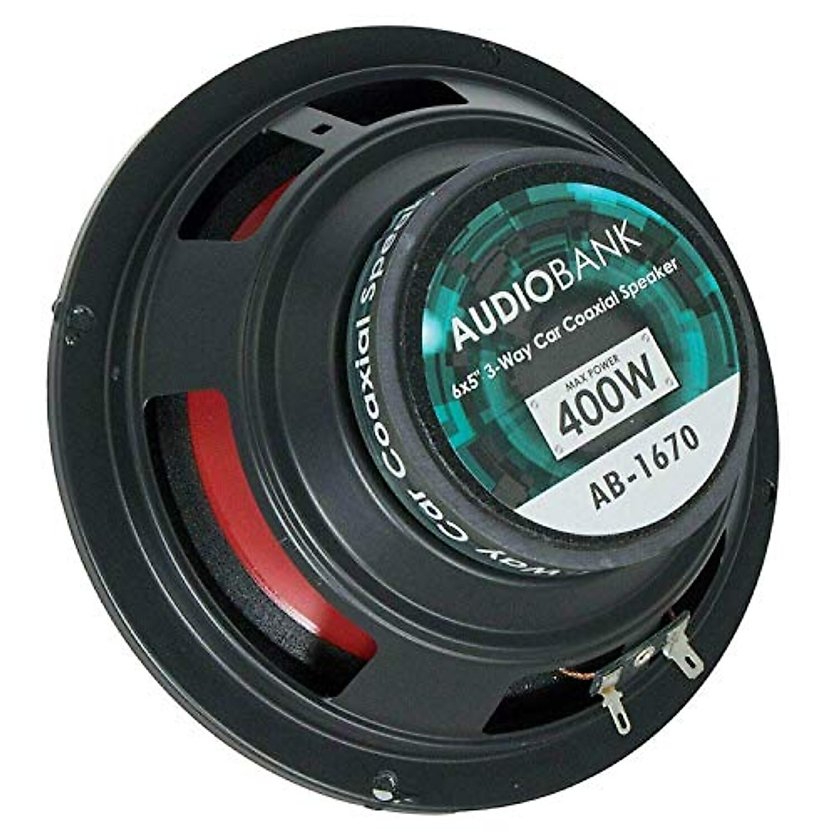 Audiobank 4X 6.5-Inch 800 Watts Peak Power Handling Total 3-Way Red Car Audio Stereo Coaxial Speakers Rubber Coated Cloth Speaker Surround Sensitivity -90dB -AB1670
