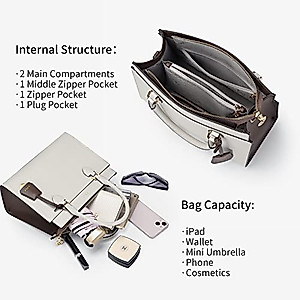 Top-Handle Handbag Leather Crossbody Bag Stitching Purse for Women Girls Tote Satchel Shoulder Bags(White)