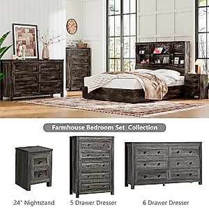 LUXOAK Farmhouse 5 Drawers Dresser, Wood Rustic Chest of Drawers for Bedroom, Tall Dressers Organizer with Metal Handles, 5 Drawers Chest for Living Room, Hallway, Entryway, Grey