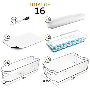 Etienne Alair Fridge Organizer Bins - Set of 16 Clear Bins for Refrigerator, Freezer, Kitchen Cabinets, Pantry, Storage Or Organization - Durable, Stackable Containers with Handles