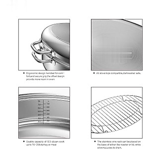 Roasting Pan with Rack and Lid 12 Quart 18/10 Stainless Steel 17 Inch Roaster