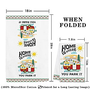 Bonsai Tree Camping Dish Towels and Dish Cloths, Funny Happy Camper Kitchen Hand Towels Sets of 4, Farmhouse RV Owners Lovers Sayings Quotes Tea Towels Housewarming Gifts Decor for Women New Home