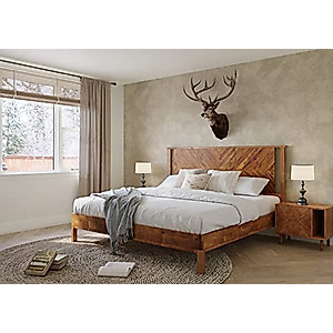 Bme Vivian 14 Inch Deluxe Bed Frame with Headboard - Rustic & Scandinavian Style with Solid Acacia Wood - No Box Spring Needed - 12 Strong Wood Slat Support - Easy Assembly - King,Rustic Golden Brown