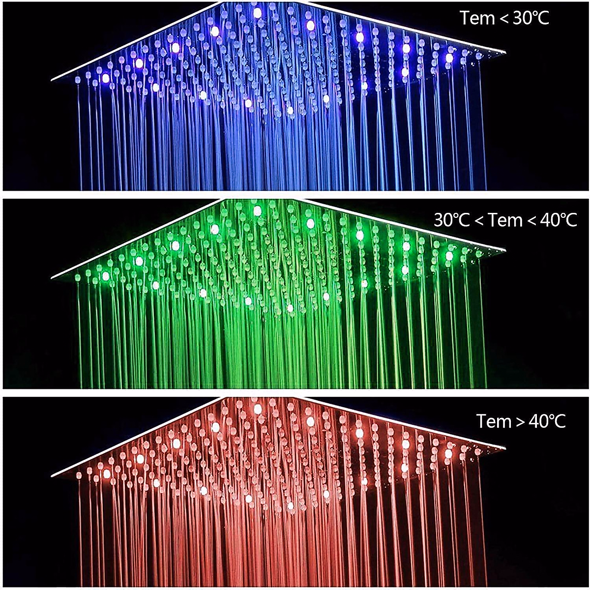 Suguword 16 Inch LED Rain Shower Head Ultra Thin Stainless Steel Rainfall High Flow Shower Head Fixed Wall Mount