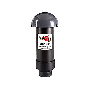 OdorHog Vent Stack Pipe Filter 4 Sizes, Black ABS with Mushroom Cap, Removes Outdoor Septic and Sewer Odors (fits 1.5 or 2.0-inch)