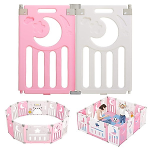 Baby Playpen, Dripex Upgrade Foldable Kids Activity Centre Safety Play Yard Home Indoor Outdoor Baby Fence Play Pen NO Gaps with Gate for Baby Boys Girls Toddlers (2 Panel - Pink + White)