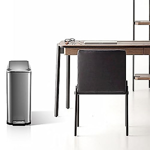 Fashionwu Slim Trash Can, Smudge Resistant Rectangular Garbage Can with Soft-Close Foot Pedal, Brushed Stainless Steel, 50 Liter/13 Gallon