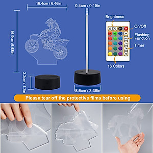 FULLOSUN Dirt Bike Gifts, Motocross 3D Night Light for Kids for Xmas Holiday Birthday Gifts for Kids Motorcycle Fan with Remote Control 16 Colors Changing + 4 Changing Mode + Dim Function
