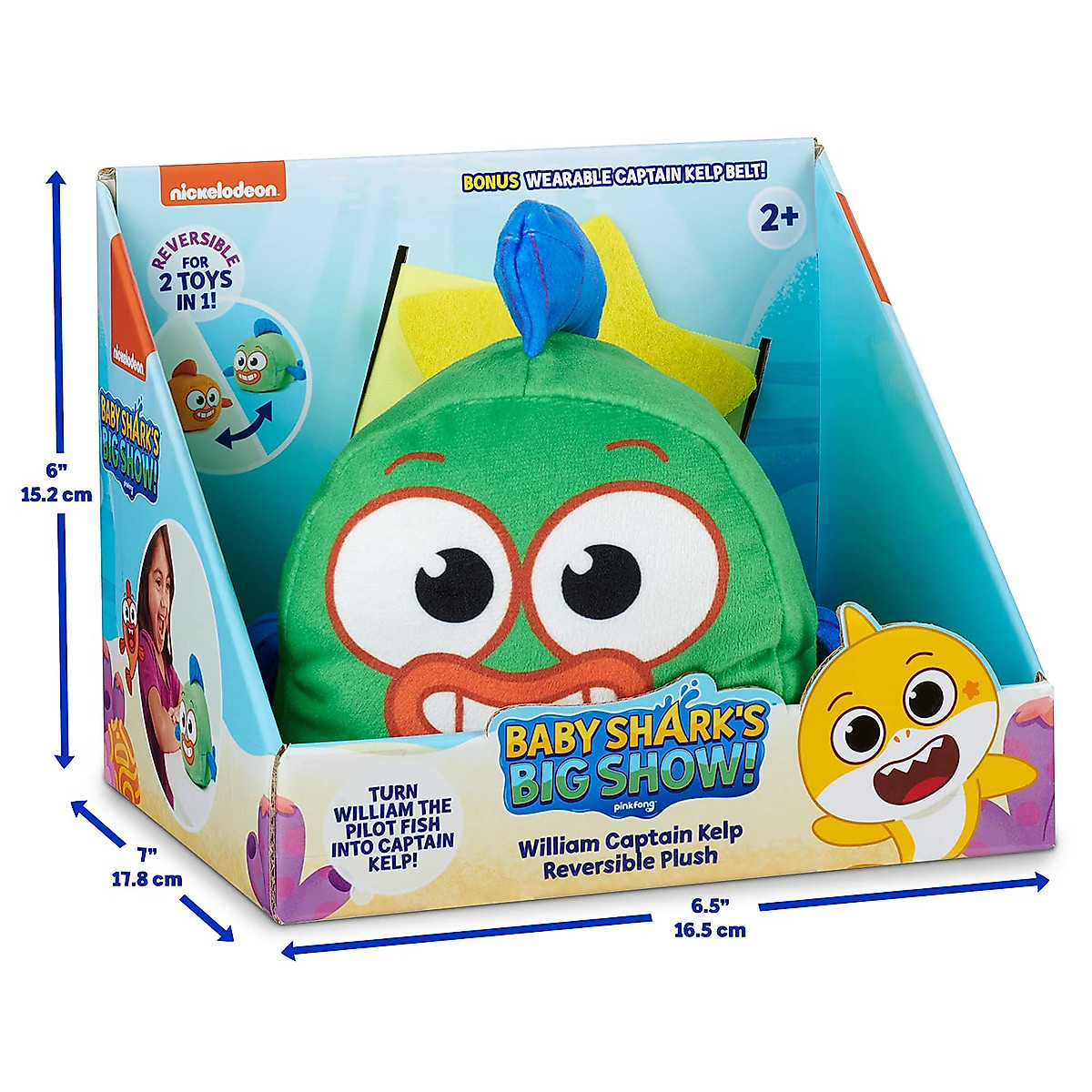WowWee Baby Shark's Big Show! Reversible William Plush Flips Into Captain Kelp – Stuffed Animal Fish – Cute Plushies for Kids