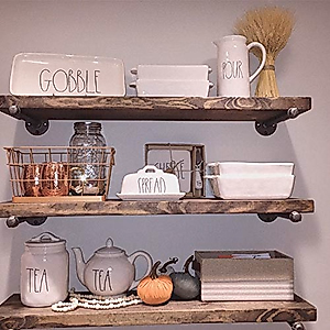 Industrial Floating Shelves Wall Shelf - Floating Shelves Wood Wall Mounted, Hanging Shelves, Floating Shelves Rustic, with Pipe Hardware Brackets (Set of 3) 1.5'' X 5.5'' (Special Walnut, 24'')