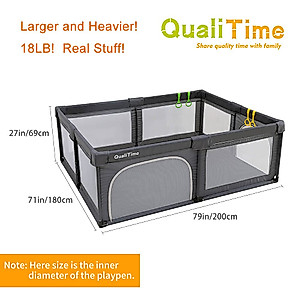 Baby Playpen, Playpens for Babies, Extra Large Playyard for Toddler, Reliable Kids Activity Center, Sturdy Safety Playpen with Anti-Slip Suckers and Super Soft Breathable Mesh (Dark Gray, X-Large)