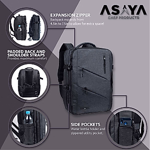 Asaya Chef Knife Backpack with 20 Pocket Knife Roll Bag - Over 30 Pockets for Knives and Kitchen Utensils - Stain Resistant Waxed Nylon - Padded for Extra Protection - Knives Not Included