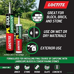 Loctite PL500 Landscape Block & Stone Adhesive, 10 fl oz, 12, Cartridge