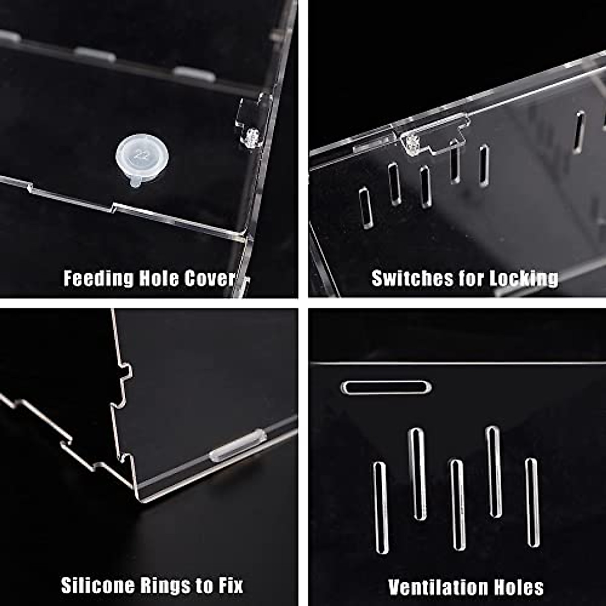 winemana Reptile Terrarium, Tarantula Enclosure, 16" x 11" x 6" Acrylic Large Feeding Tarantula Habitat Box for Small Animals Insect Home Office