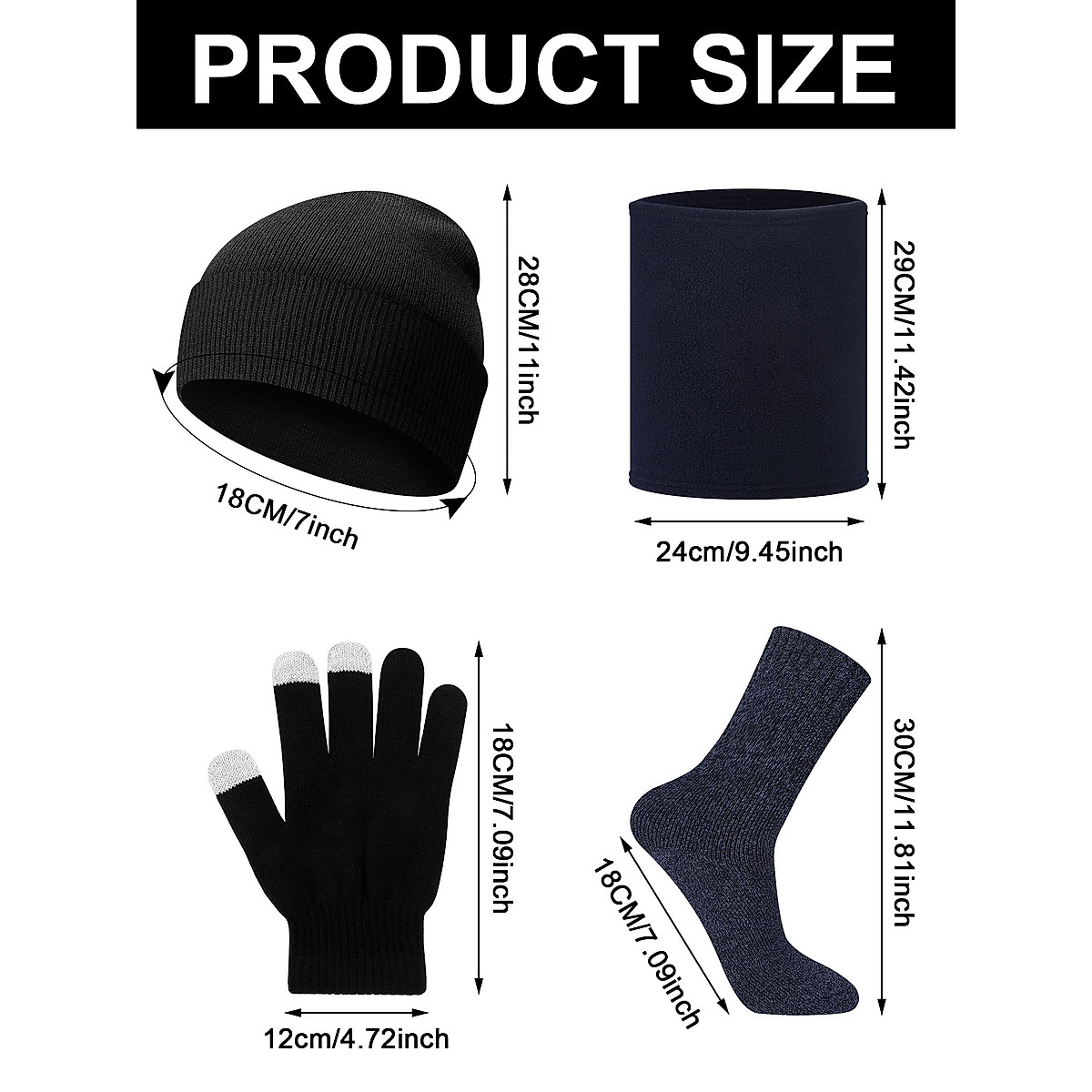 48 Pack Winter Warm Beanie Hat Neck Warmer Set for Men Women Knitted Hat with Winter Touchscreen Gloves Neck Gaiter Warm Sock for Winter Wearing Homeless Care Charity Donation Multicolor