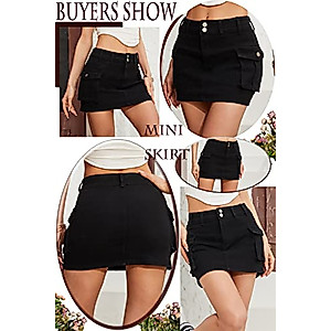 Cargo Skirt Jean Skirt Mini Skirt y2k Jean Skirt for Women Cargo Skirt y2k Cargo Mini Skirt Women's Casual Low Waisted Solid Button Up Denim Jean Skirt Black