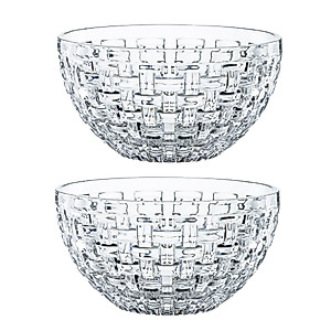 Nachtmann Bossa Nova Collection Bowl | Set of 2 Clear Crystal Glass Bowls | Basket Weave Glass Design | 6 Inch Mixing and Serving Bowl for Salad, Fruit and Snacks | Dishwasher Safe