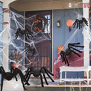 Large Spiders Halloween Giant Spider Decorations with Big Spiders Halloween Fake Scary Spider Web for Indoor Outdoor Yard Lawn Wall Home Porch House with 6Pcs (49"/30"/30"/20"/12"/12" Large Sizes)