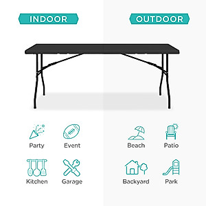 Best Choice Products 6ft Plastic Folding Table, Indoor Outdoor Heavy Duty Portable w/Handle, Lock for Picnic, Party, Camping - Black