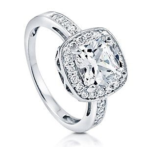 BERRICLE Sterling Silver Halo Wedding Engagement Rings Cushion Cut Cubic Zirconia CZ Ring for Women, Rhodium Plated Size 8