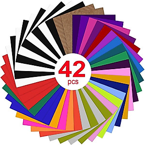Heat Transfer Vinyl Bundle : 42 Pack 12" x 10" Sheets - Iron on Vinyl for Iron on Fabrics T-Shirts Heat Press Machine