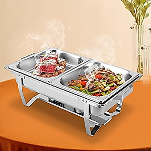 Stainless Steel Catering Chafer Chafing Dish Set, 3.17/9.5Q Buffet Party Food Warmer with Lid and Fuel Holderfor Parties, Wedding, Festival Gathering (Rectangle)