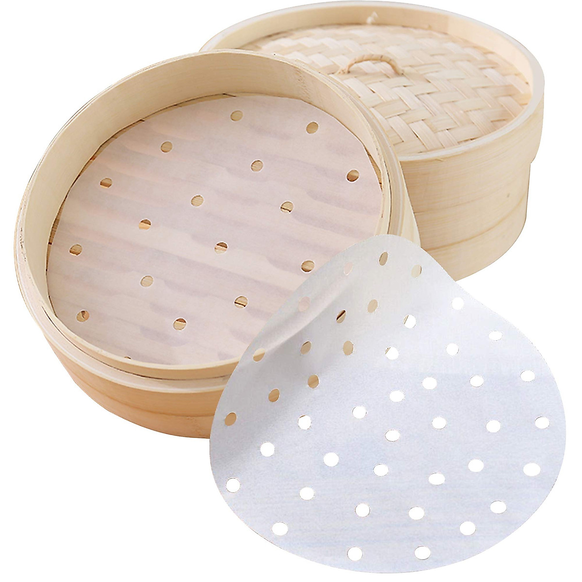 CONIE 12 Inch Steamer Paper Liners, Perforated Parchment Paper for Air Fryer Steaming Basket 100cts