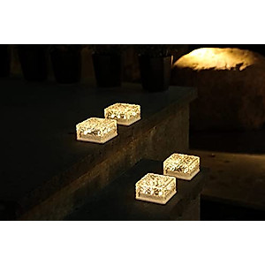 Solar Brick Lights, Glass Brick Lights, ice Brick Lights, Scene Lights, Garden Street Lights with switches, Suitable for Outdoor Path Atmosphere Lights in Gardens and courtyards(4pcs)（Big Warm White）