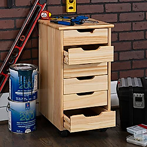 Linon Home Decor Products Corinne Six Drawer Storage, Natural Rolling Cart