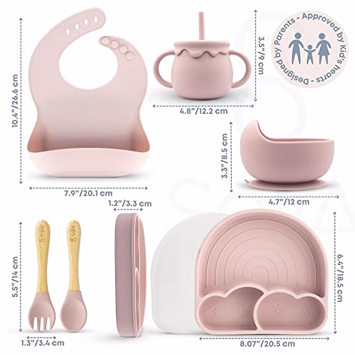 SofiAl Baby Led Weaning Supplies - Silicone Baby Feeding Set - Suction Bowl Divided Plate Bib Spoon Fork Straw Sippy Cup - Toddler Self Feeding Utensils - Infant First Stage Blw Dish 6 Months – 11pcs