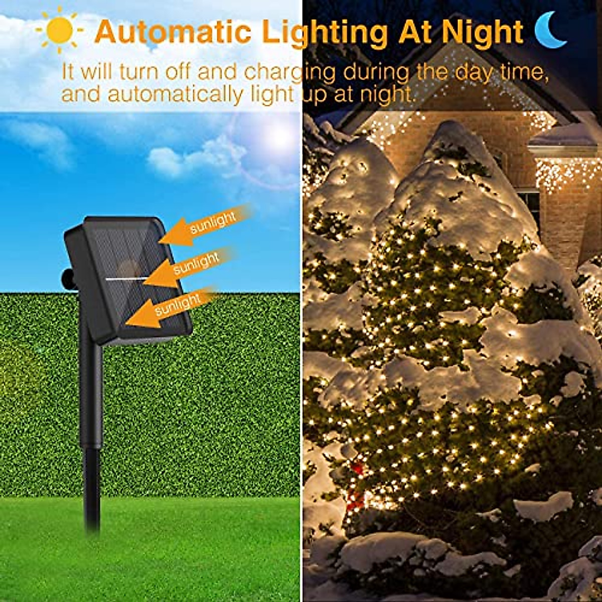 Diyishan 2Pack 36Ft 100Led Outdoor Solar+Battery String Christmas Lights (White)